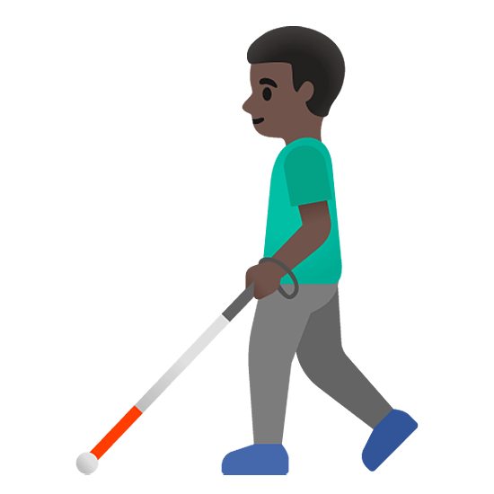 👨🏿‍🦯 Emoji Man With Probing Cane: Dark Skin Tone on Google 15.1